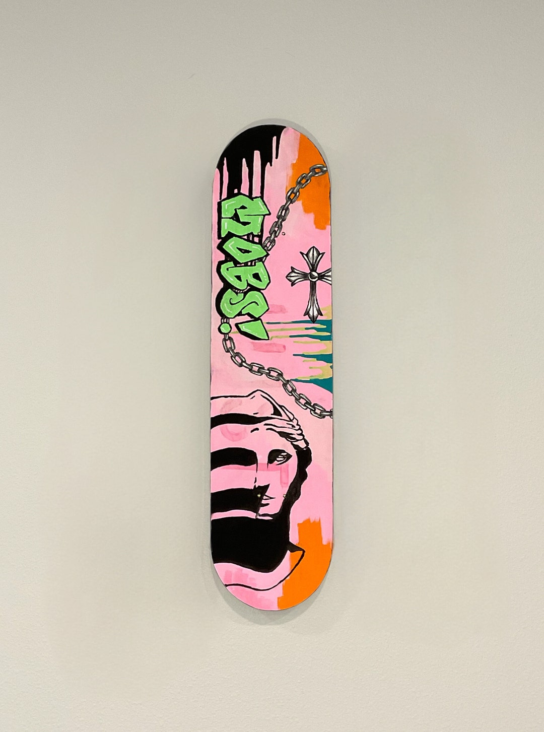 Chain Chrome Heart Graffiti Drip Skateboard Deck Wooden - Etsy