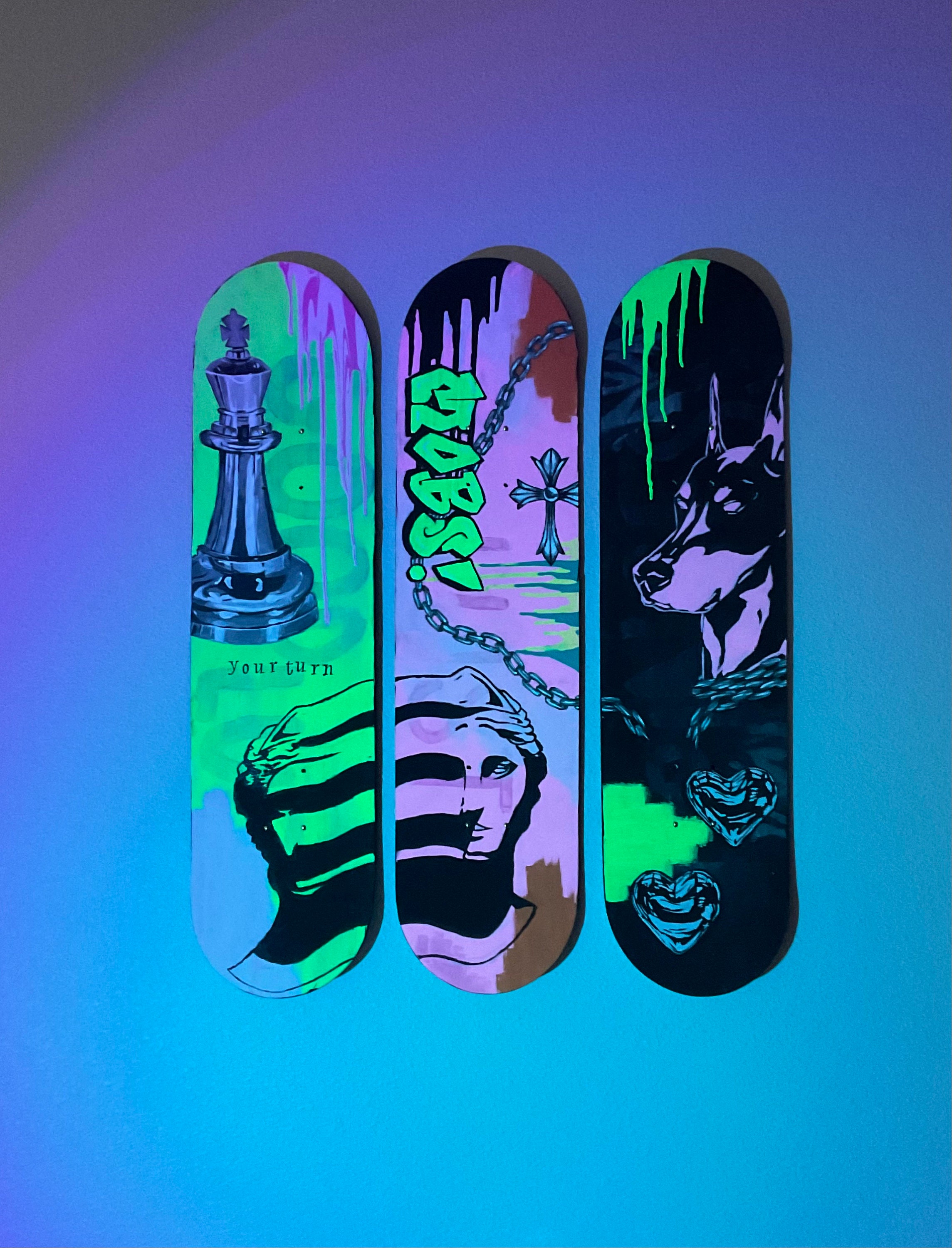 Chain Chrome Heart Graffiti Drip Skateboard Deck Wooden - Etsy