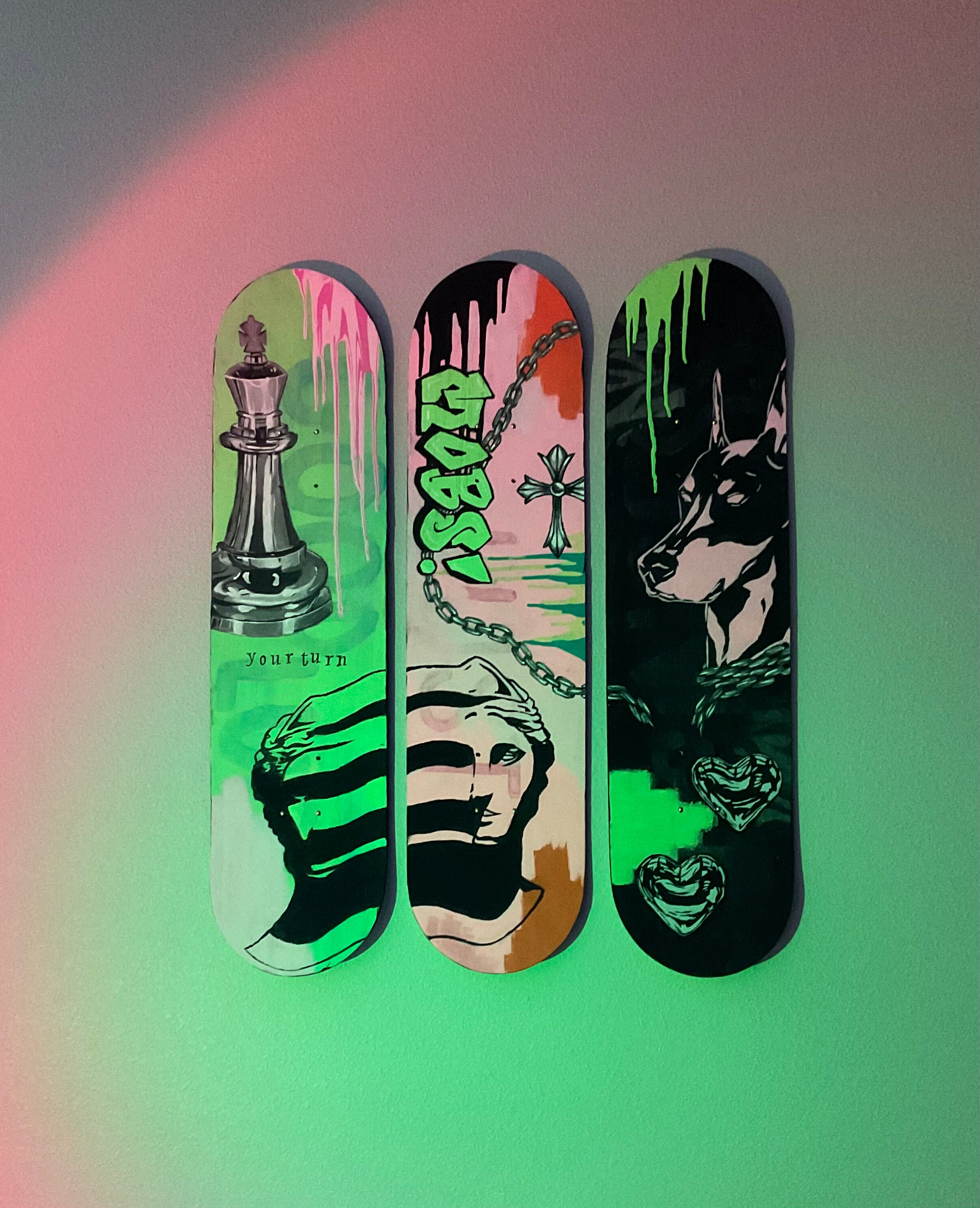 Chain Chrome Heart Graffiti Drip Skateboard Deck Wooden - Etsy