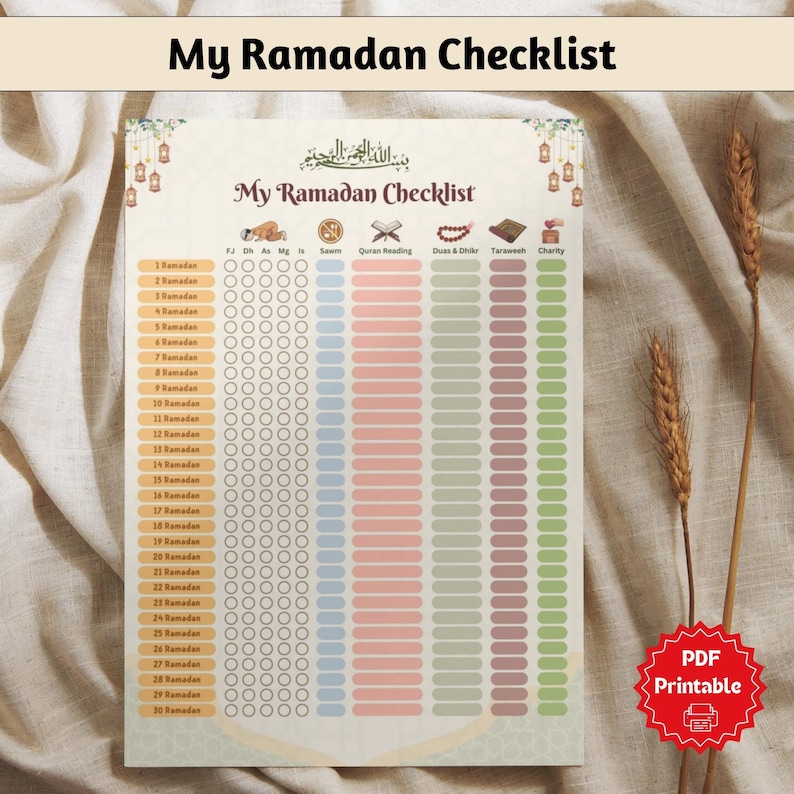 Ramadan Checklist & Planner | Islamic Daily Prayer, Quran Tracker ...