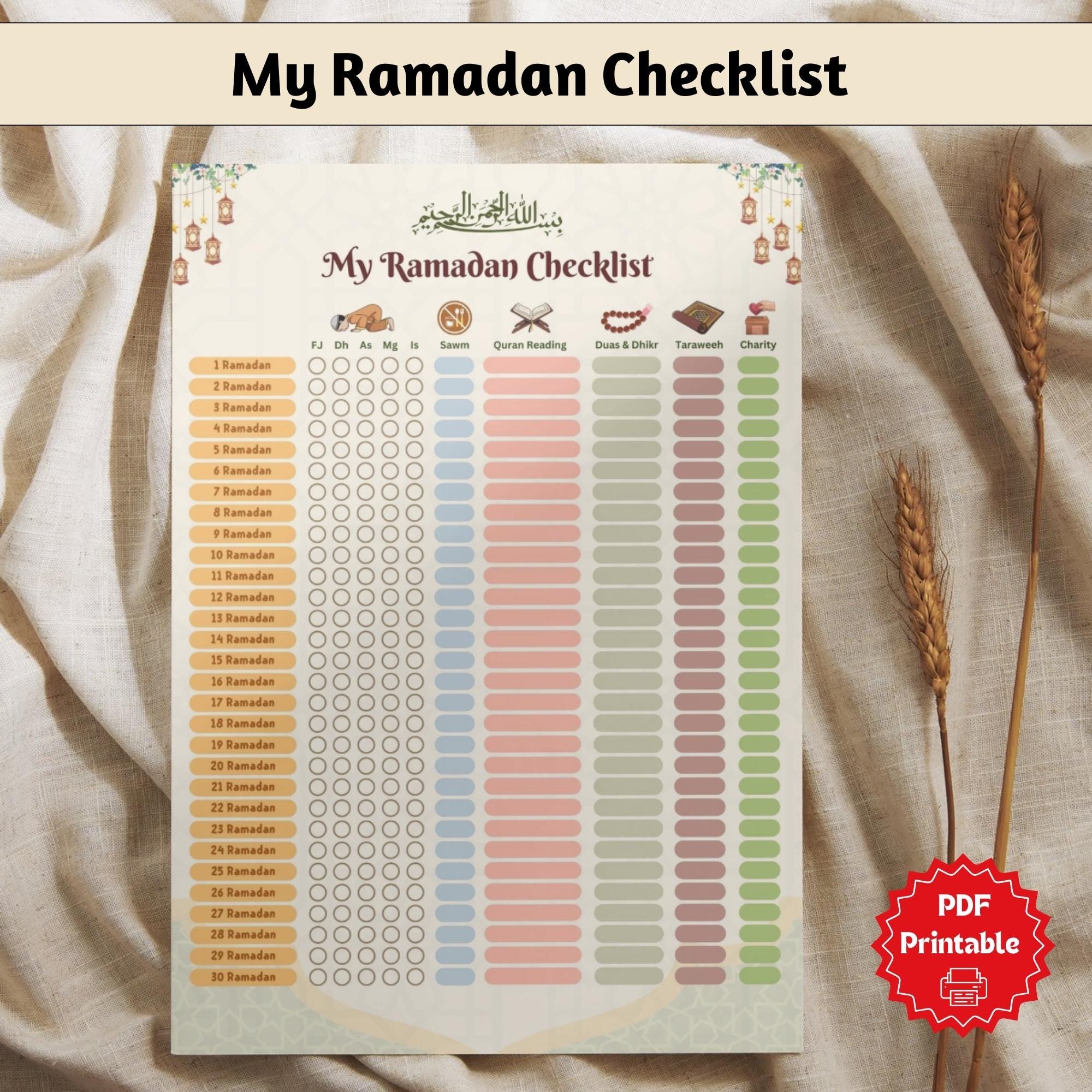 Ramadan Checklist & Planner | Islamic Daily Prayer, Quran Tracker ...