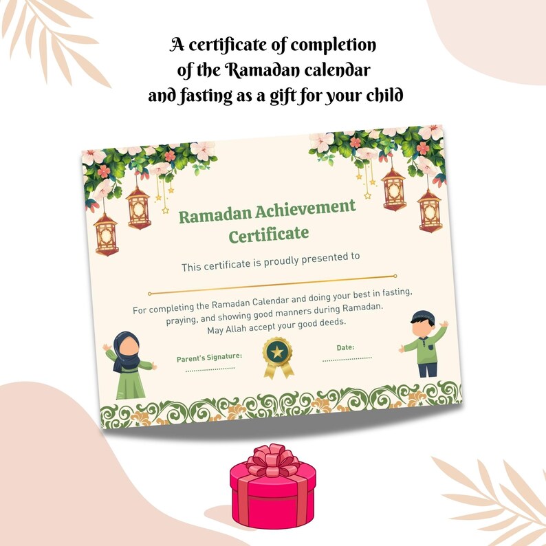 Ramadan Calendar for Kids + Achievement Certificate | One Page ...