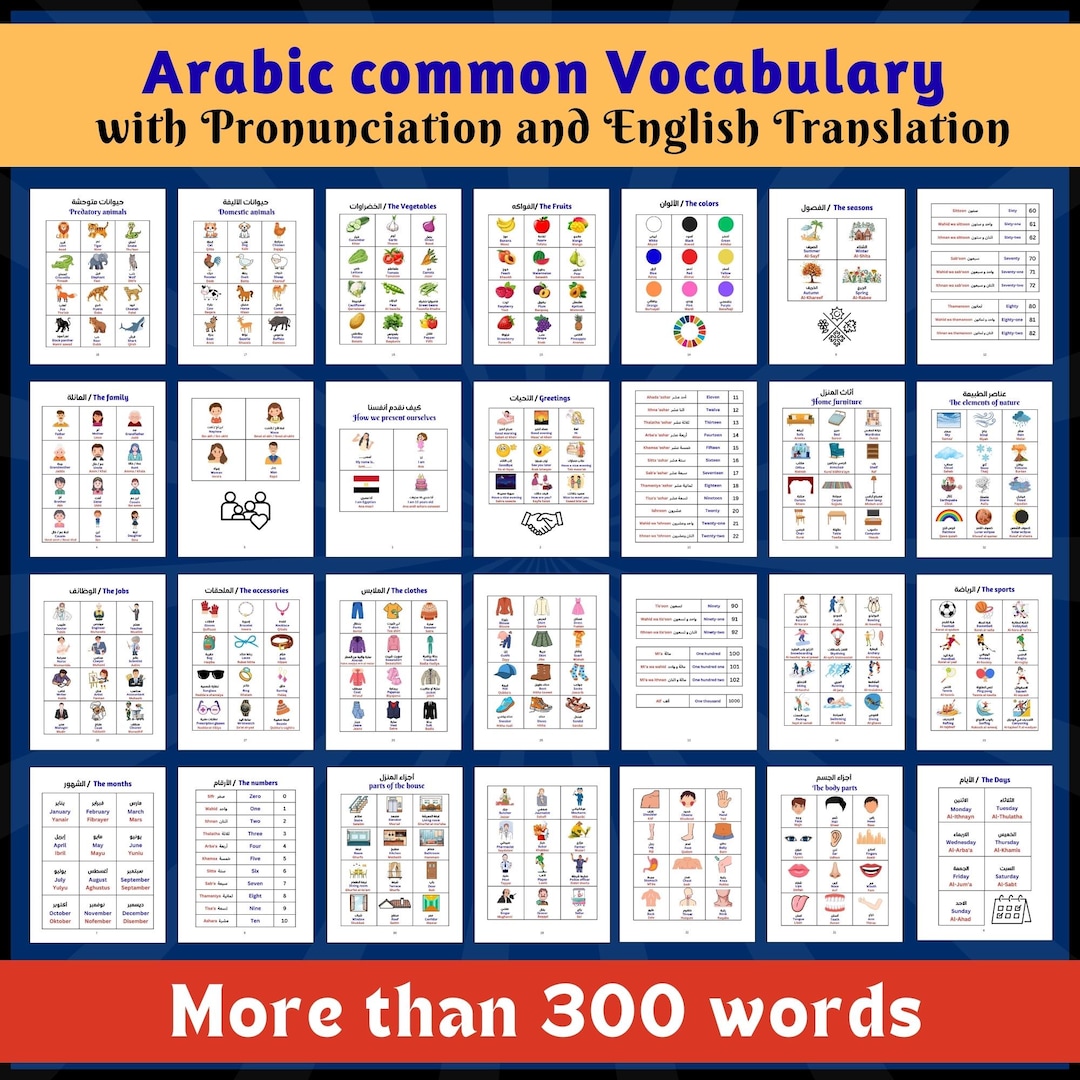 Printable Arabic-english Vocab Card Pictures for Beginners | Arabic ...