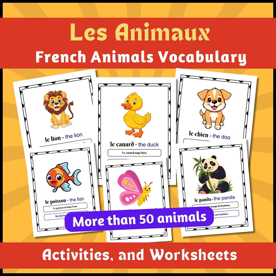 Les Animaux - French Animals Vocabulary -flash Cards, Activities, and ...