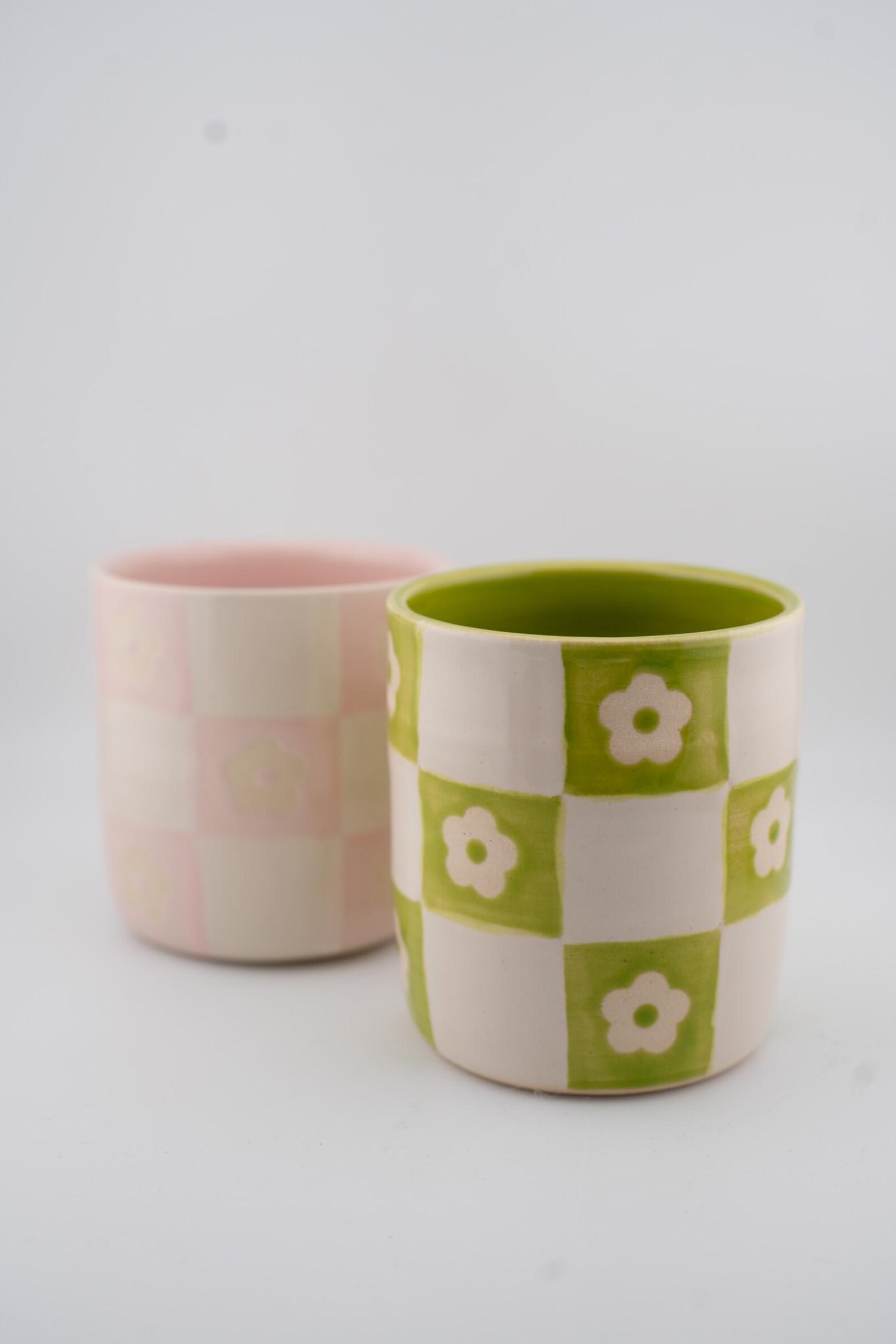 Checkered Floral Cup (handmade, Handpainted Ceramic and Pottery ...