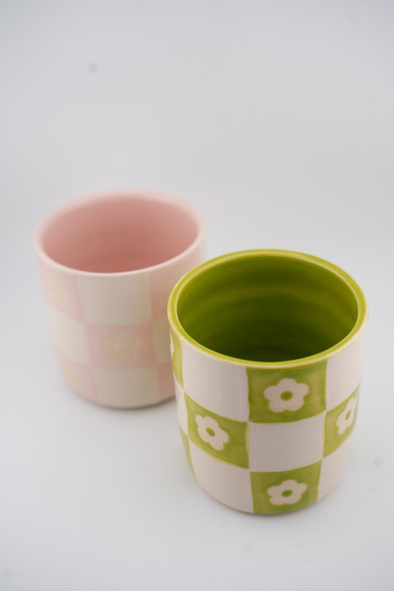 Checkered Floral Cup (handmade, Handpainted Ceramic and Pottery ...