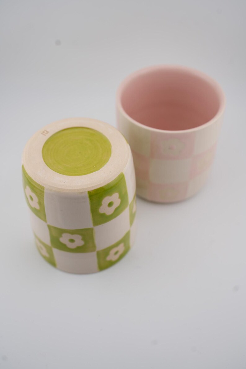 Checkered Floral Cup (handmade, Handpainted Ceramic and Pottery ...