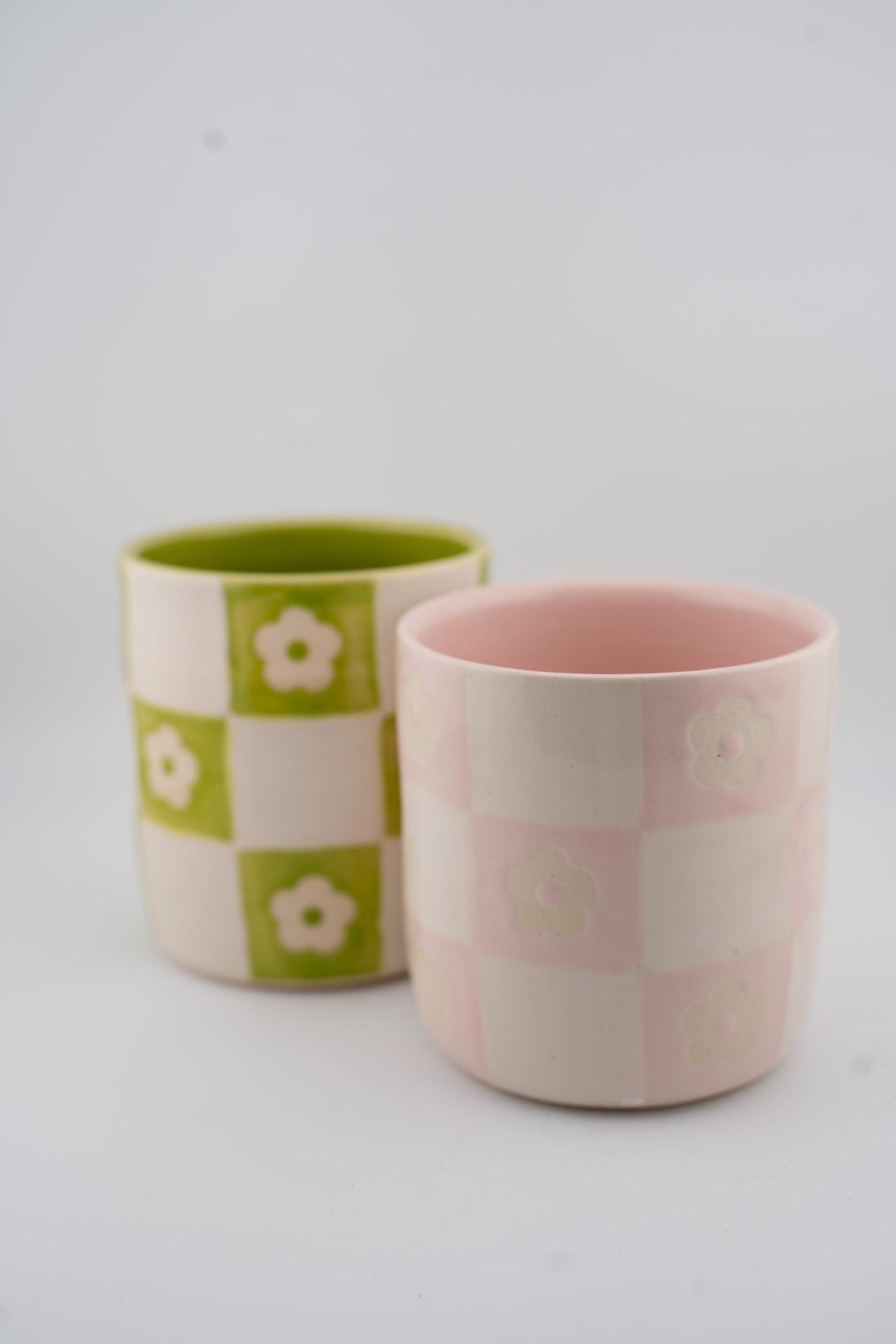 Checkered Floral Cup (handmade, Handpainted Ceramic and Pottery ...