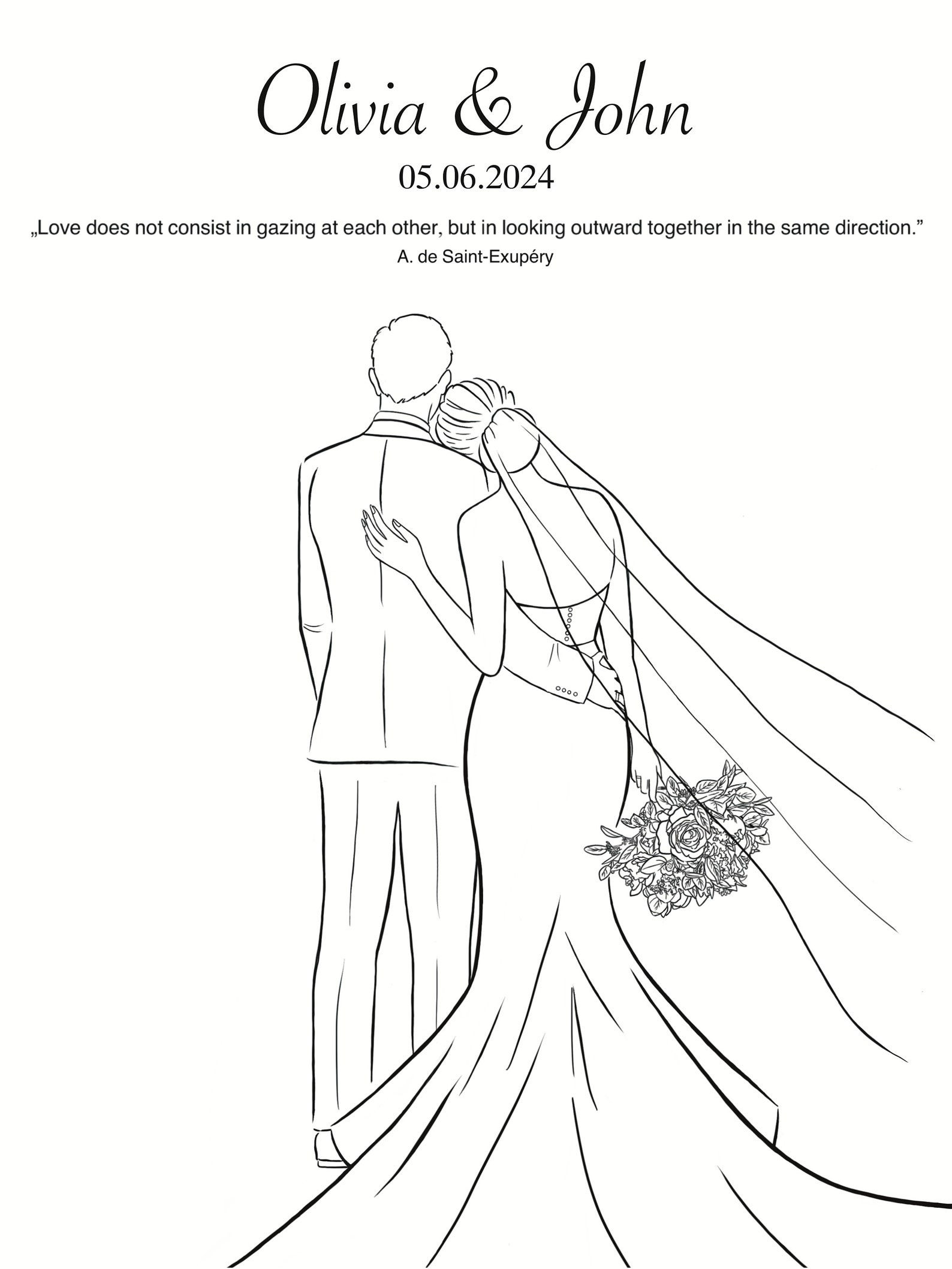 Wedding Couple Line Art Custom Anniversary Gift Personalized Art ...