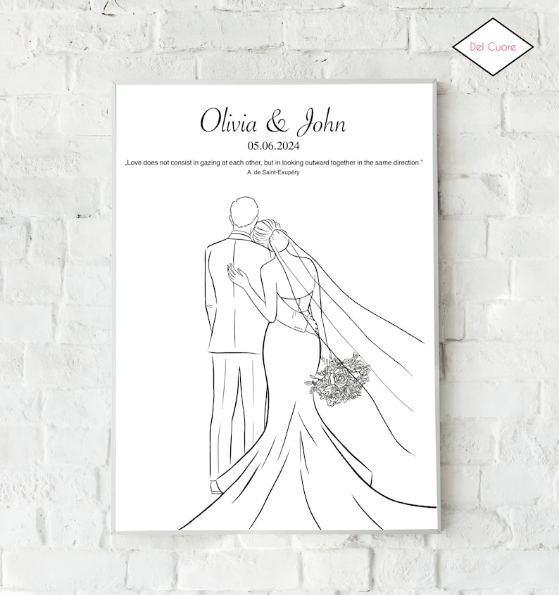 Wedding Couple Line Art Custom Anniversary Gift Personalized Art ...