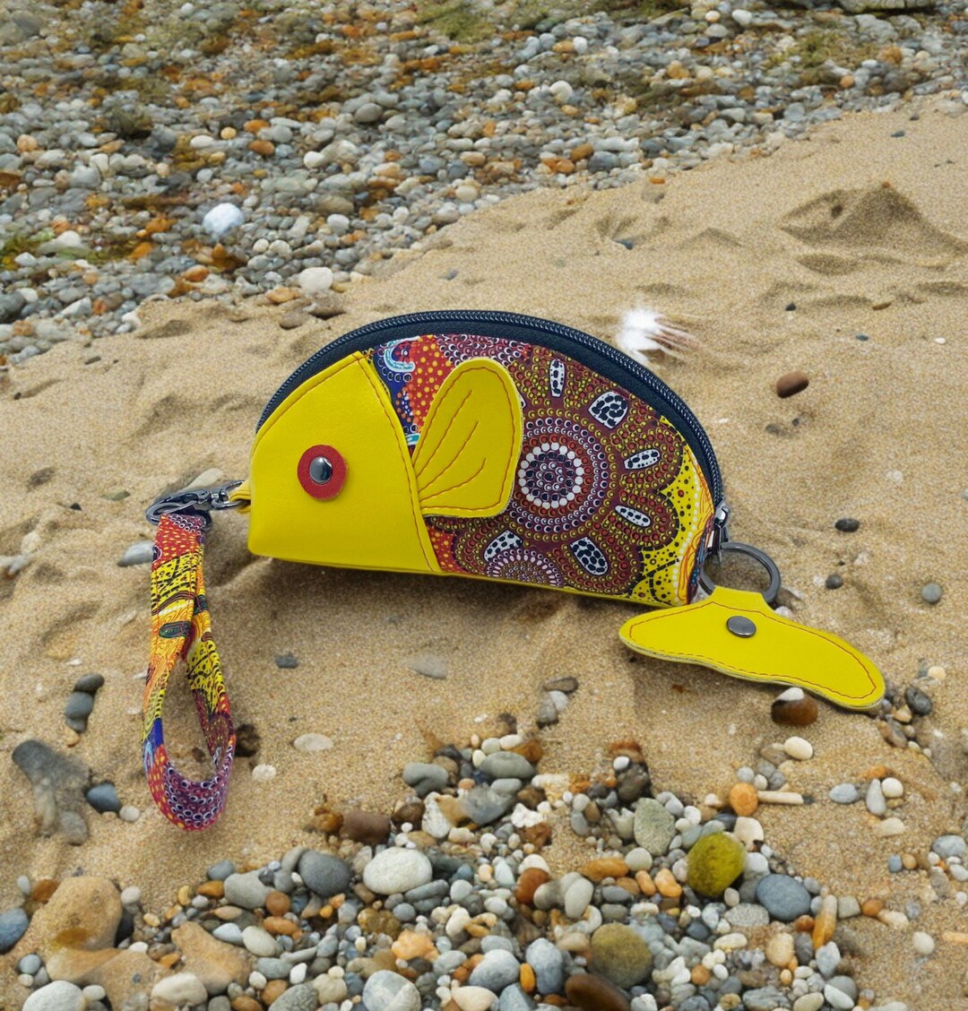 Bartolo Fish Pouch, Cosmetic Bag, Wristlet, Yellow and Multi Color ...