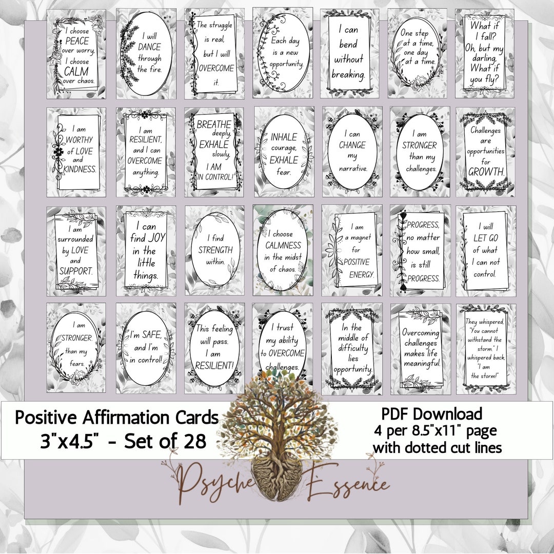 Positive Affirmation Mindful Cards, Overcoming Challenges, Mental ...