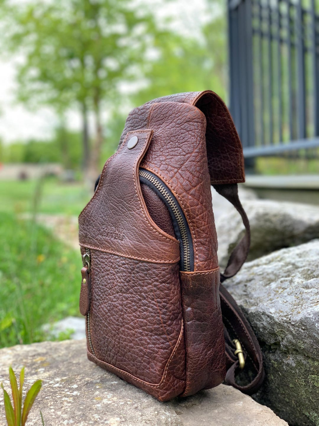 Handmade Full Grain Bison Leather Sling Bag: Crossbody Chest Pack - Etsy
