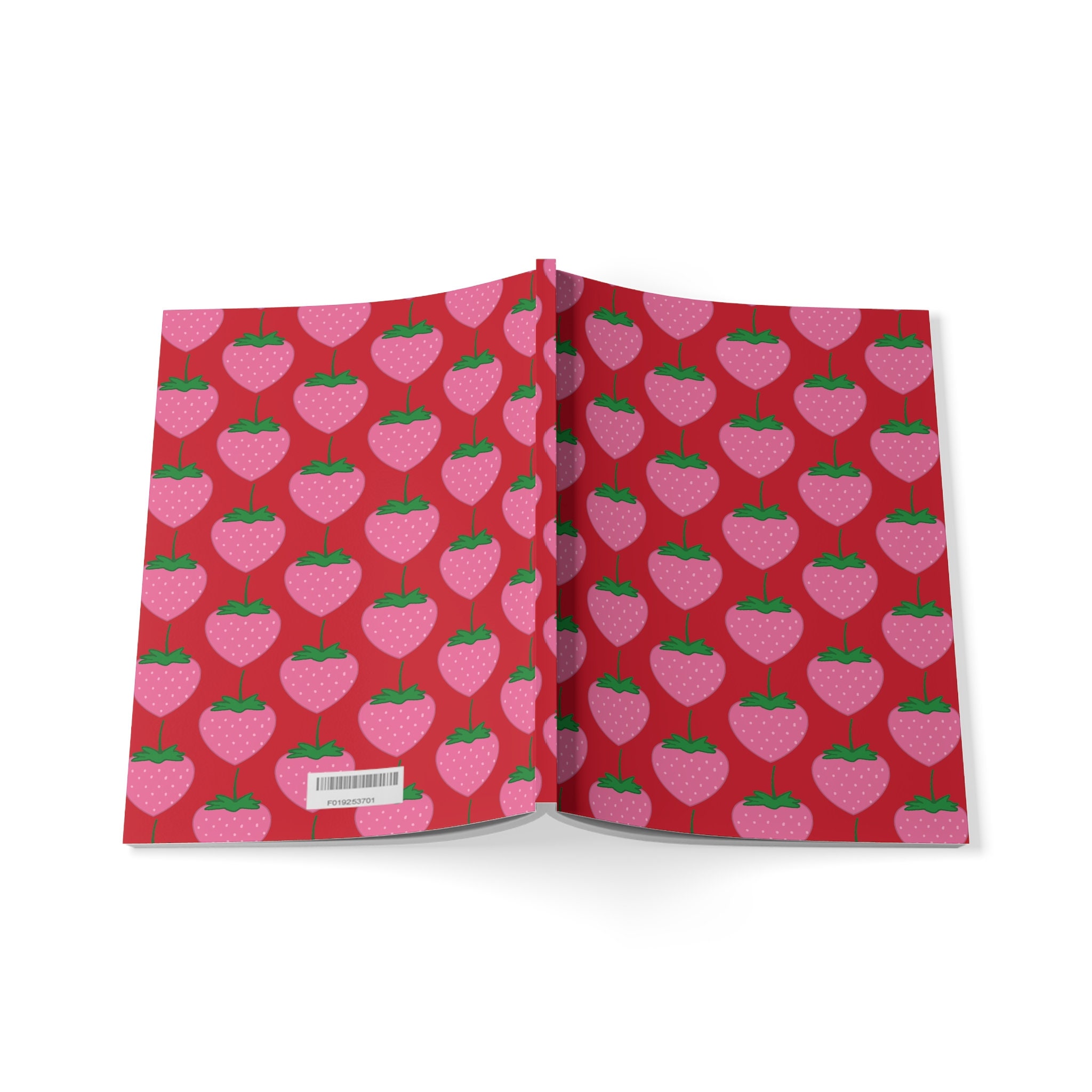 Cute Strawberry Print on Dark Red Softcover Notebook, A5, Cute Berry ...