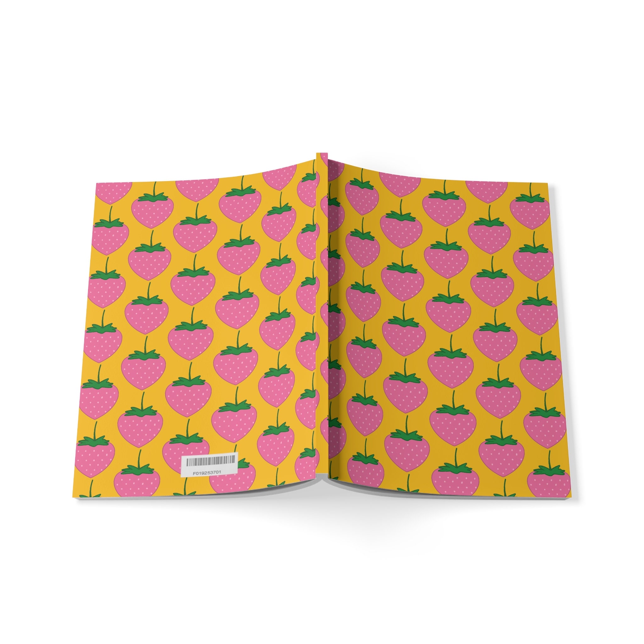 Cute Strawberry Print on Yellow Softcover Notebook, A5, Cute Berry ...
