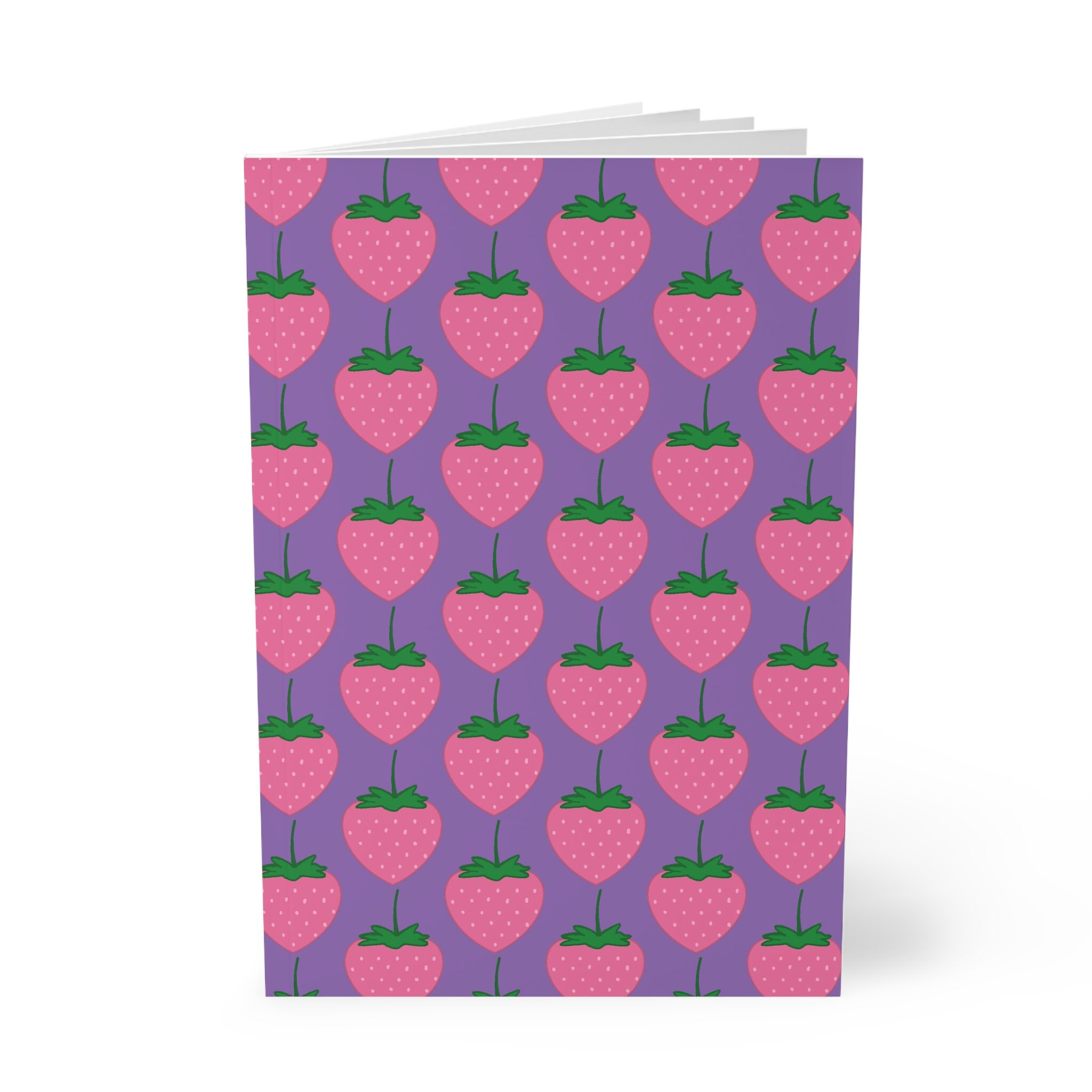 Cute Strawberry Print on Light Purple Softcover Notebook, A5, Cute ...