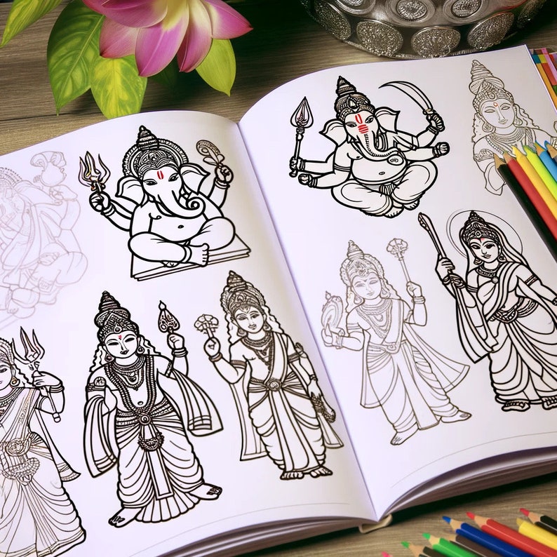Hindu Gods Coloring Pages - Digital Download - Shiva, Krishna, Parvati ...