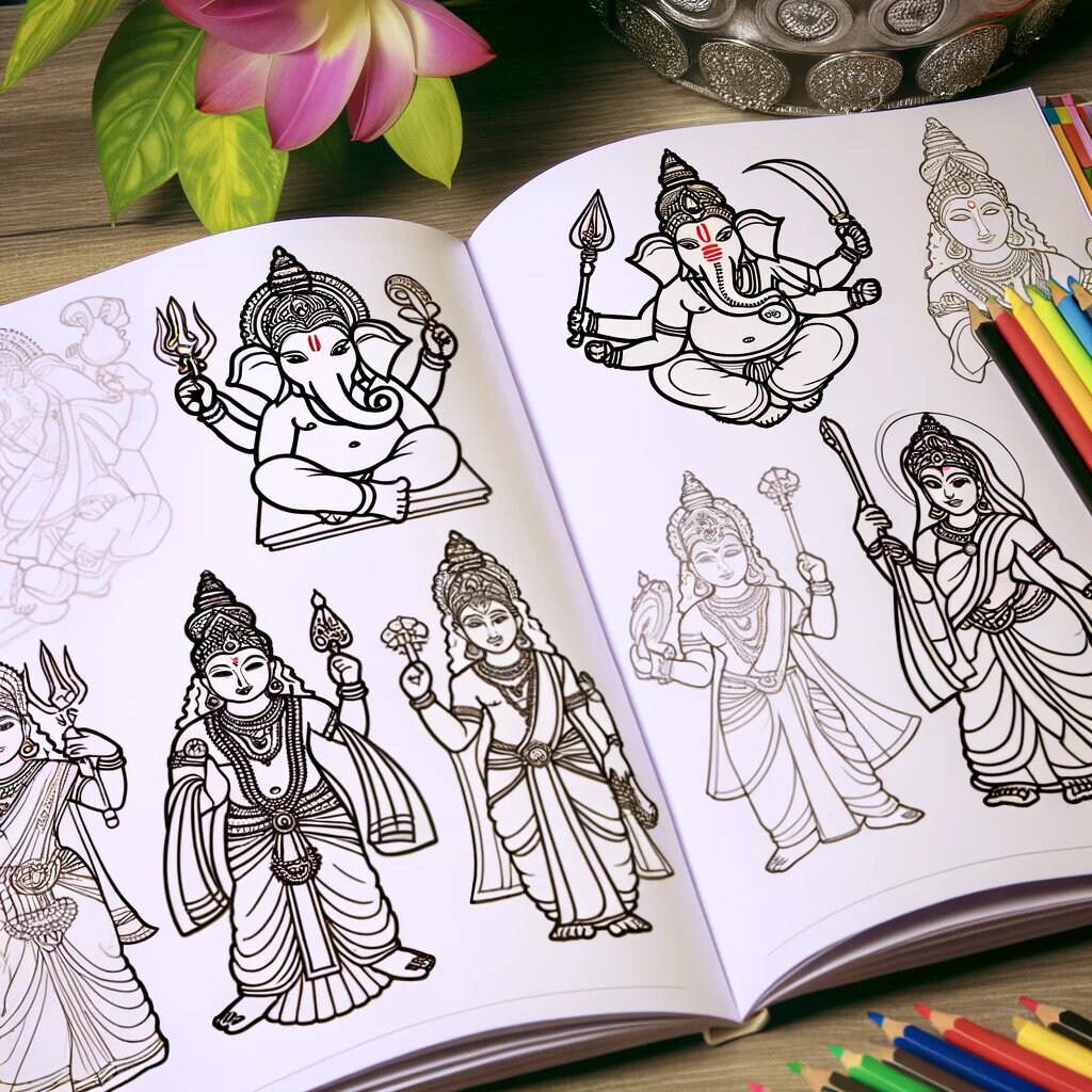 Hindu Gods Coloring Pages - Digital Download - Shiva, Krishna, Parvati ...