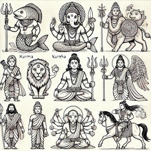 Vishnu Avatar Coloring Pages | Hindu Mythology Printable Art ...