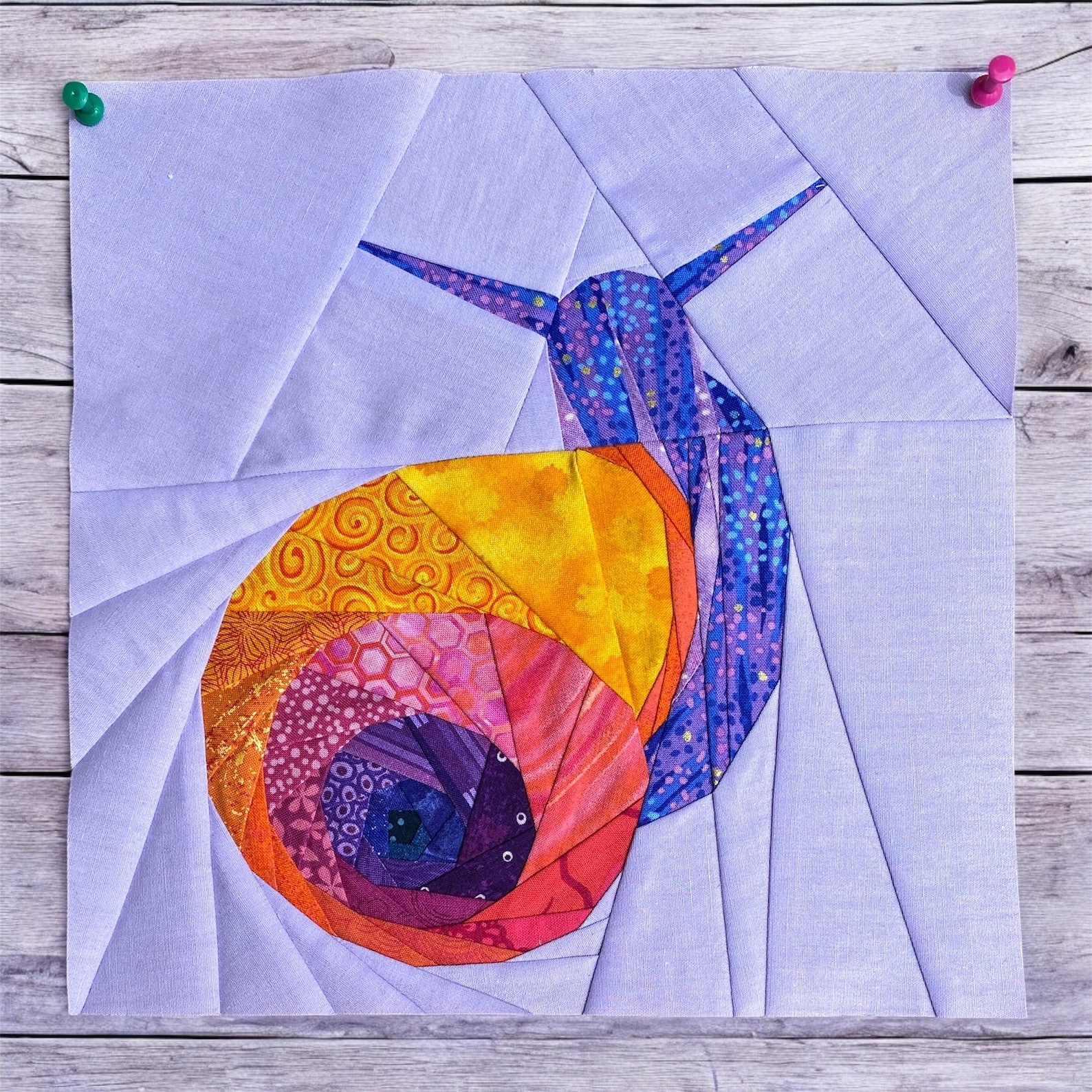8" 10" 12" FPP Sunny Snail Quilt Block Pattern: Foundation Paper ...