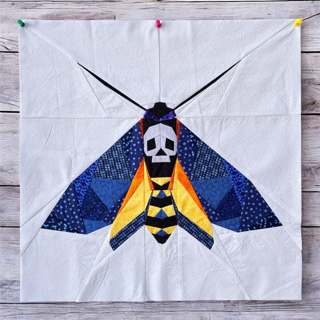 PDF 10" 12" 18" Square Death Moth FPP Quilt Block Pattern Foundation ...