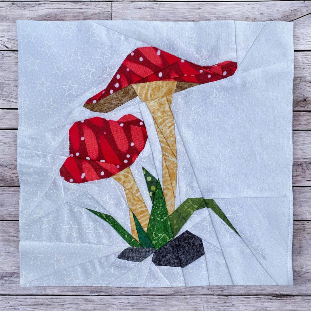 PDF 8" 10" 12" Redcap Shrooms FPP Quilt Block Pattern Foundation Paper Piecing Toadstool ...