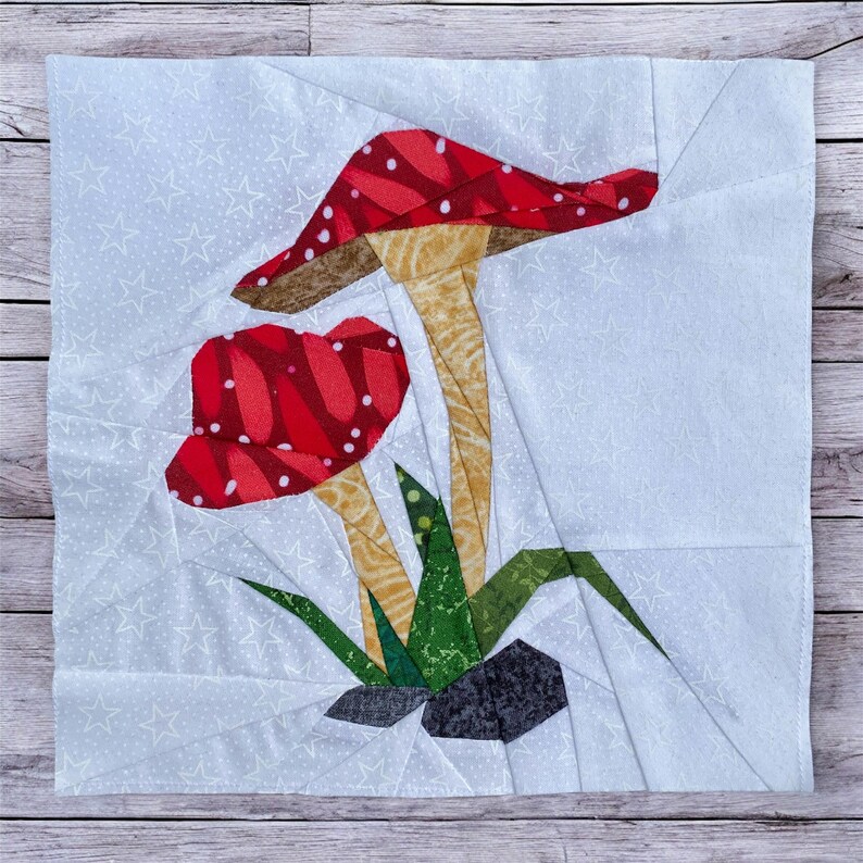 PDF 8" 10" 12" Redcap Shrooms FPP Quilt Block Pattern Foundation Paper ...