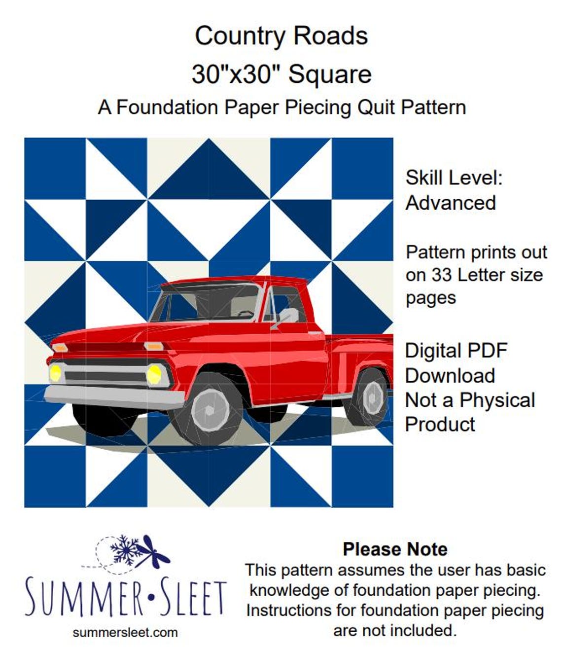 30"x30" FPP Country Roads Quilt Pattern: Foundation Paper Piecing ...