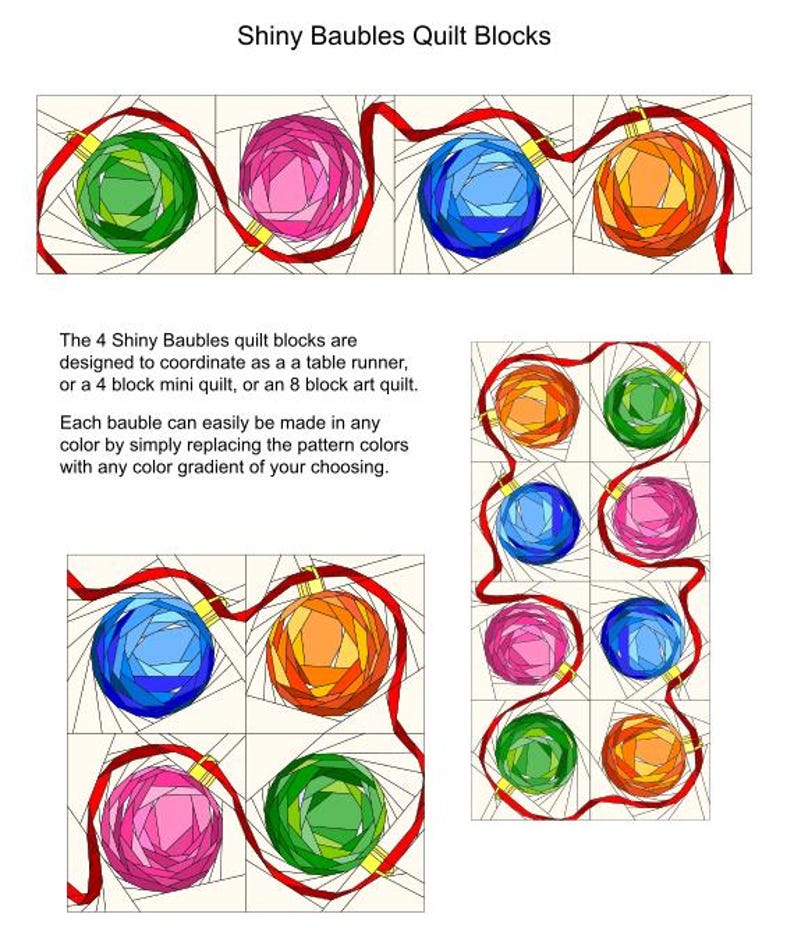 12" & 16" FPP Christmas Baubles Quilt Block Patterns Set of 4 ...