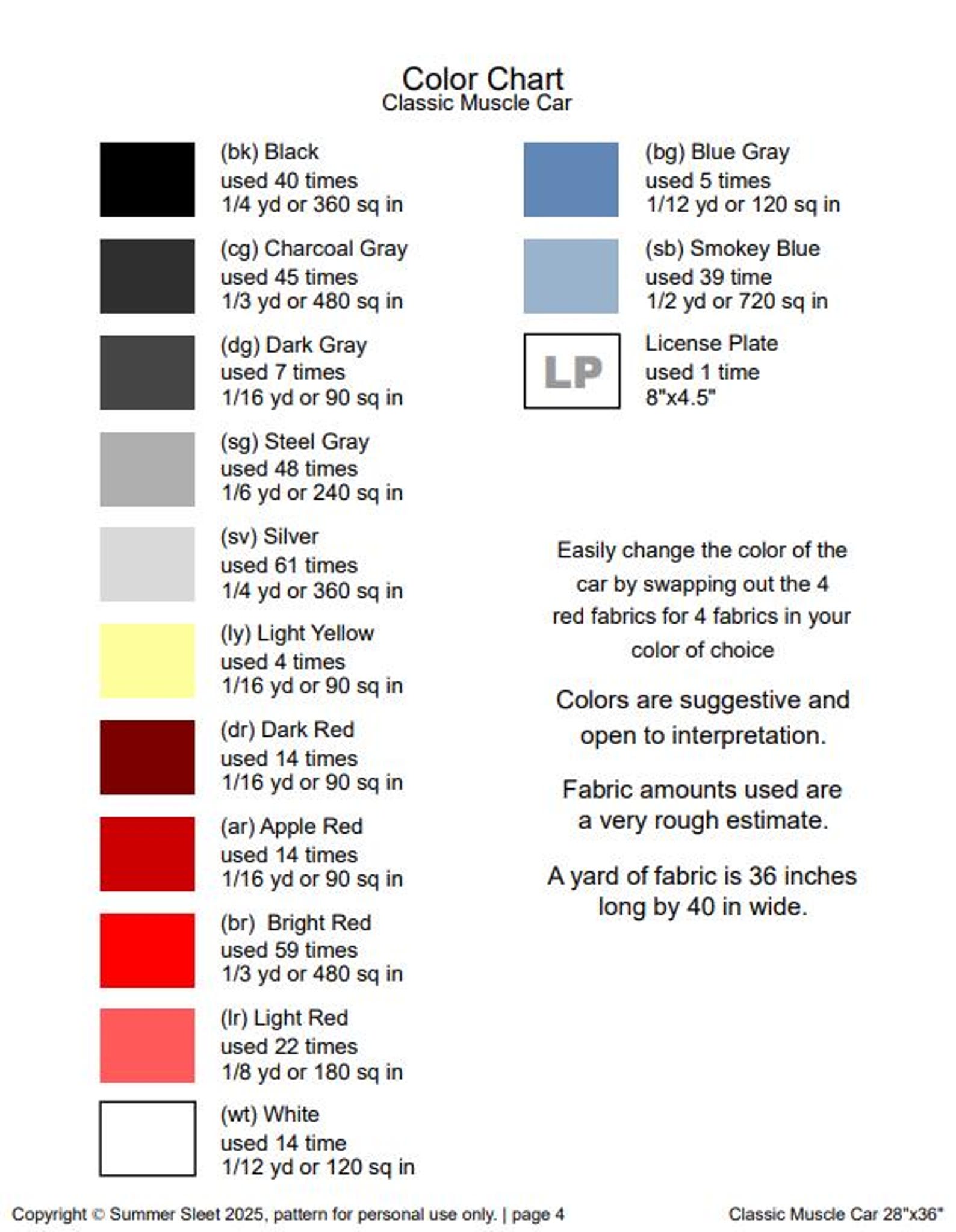 PDF 28”x36” Classic Muscle Car FPP Art Quilt Pattern for Row by Row ...