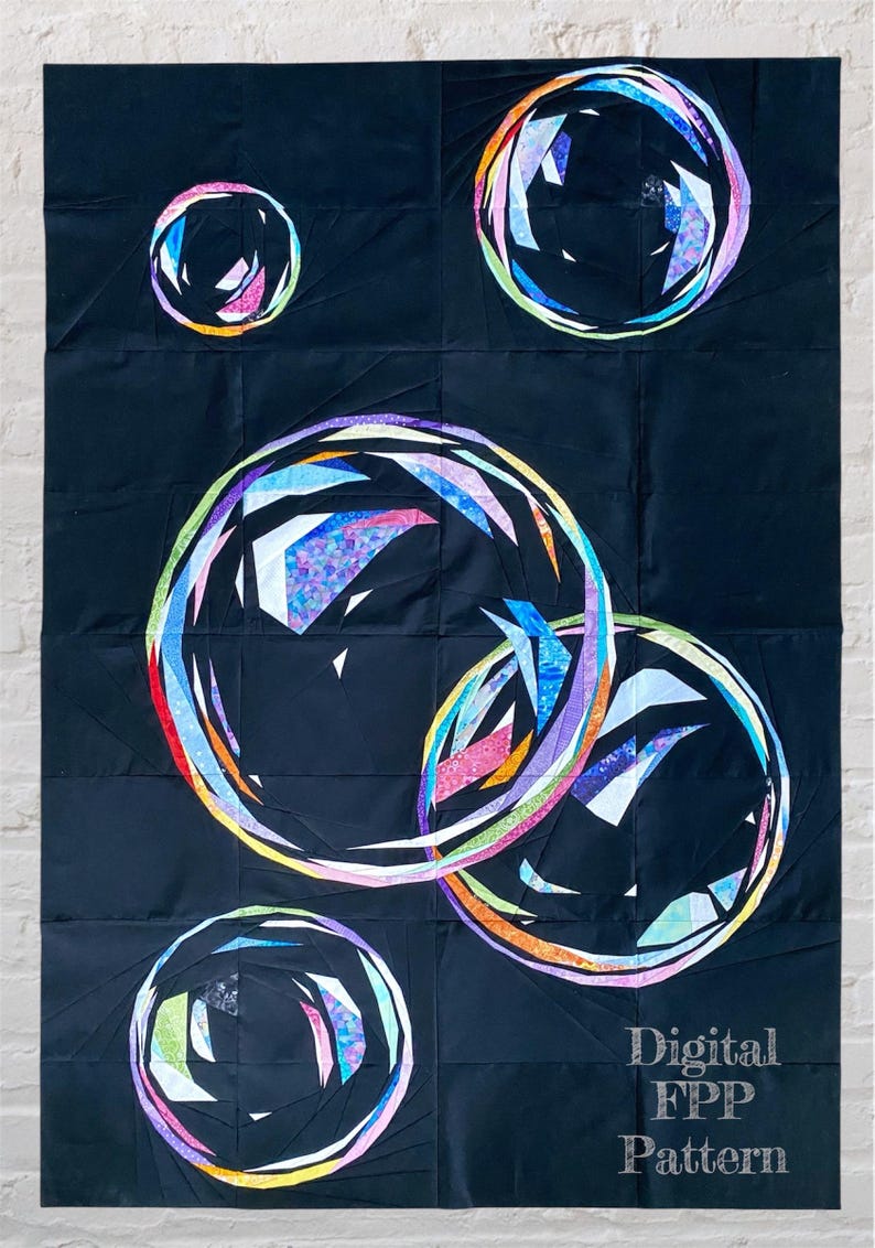 40"x57" FPP Patchwork Bubbles Quilt Pattern: Foundation Paper Piecing (crib Size) Colorful Soap ...