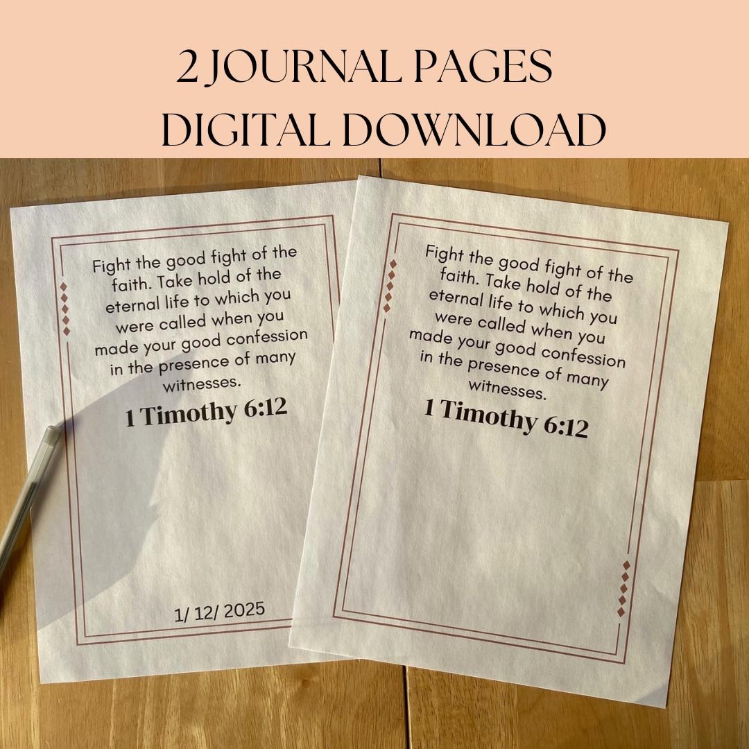 1 Timothy 6: 12 Journal Page Digital Download Fight the Good Fight of ...