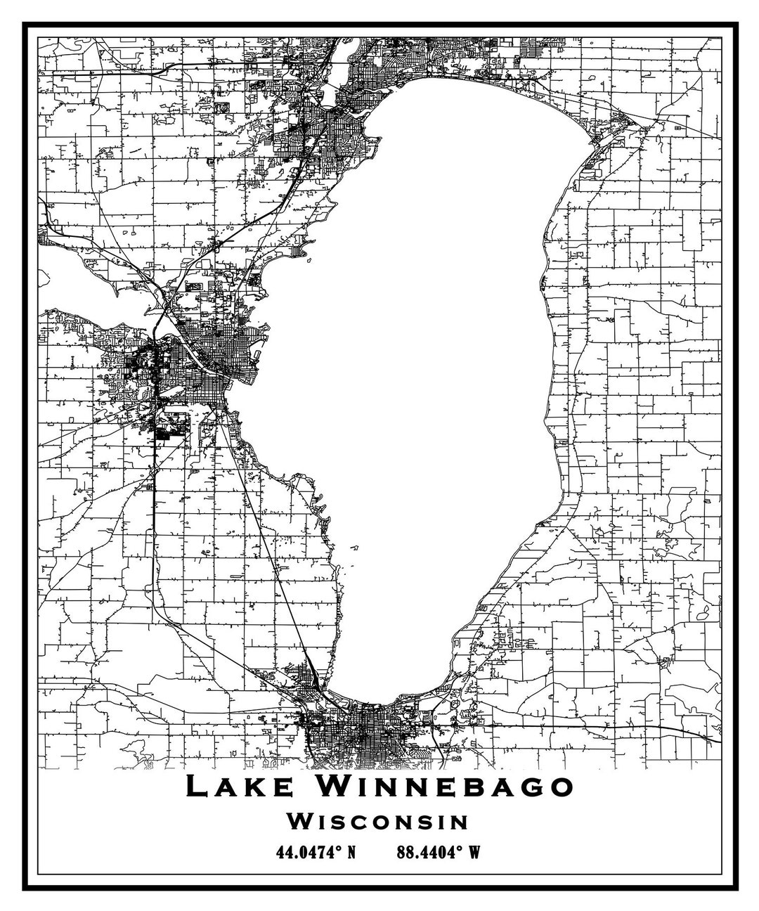 Lake Winnebago Wisconsin Map - Etsy