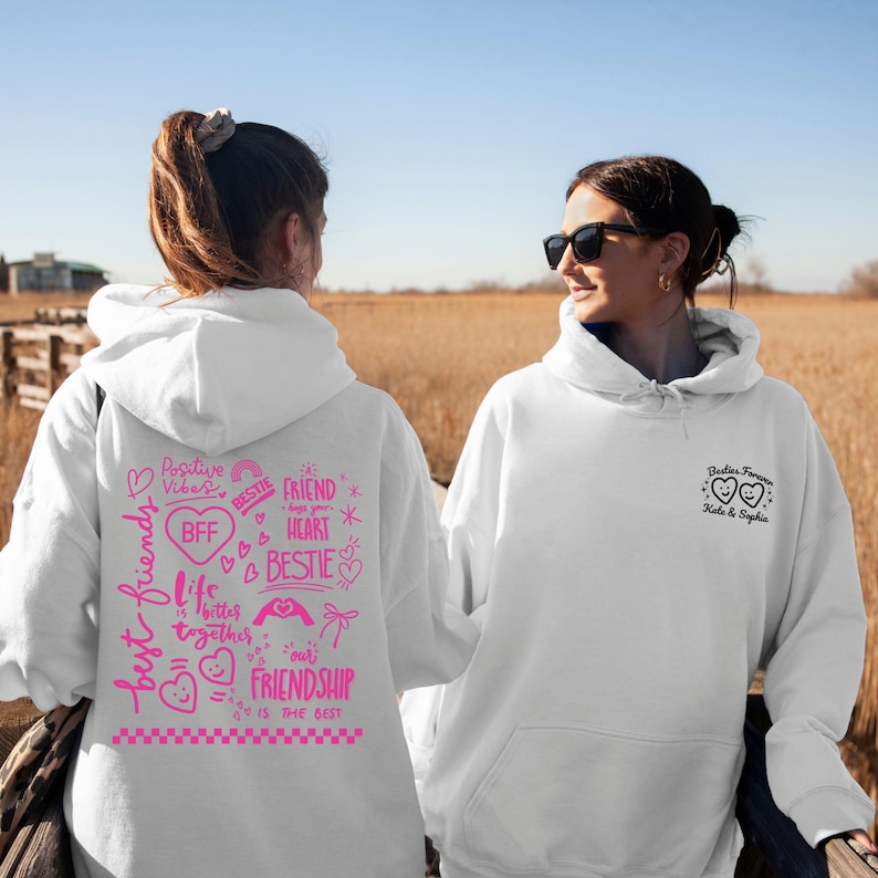 Custom Besties Hoodie, Aesthetic Personalized BFF Sweatshirt, Cute ...