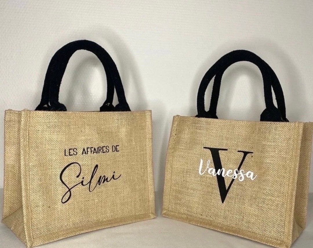 Personalized Burlap Bag - Burlap Bag With Black Handles - Tote Bag - Etsy