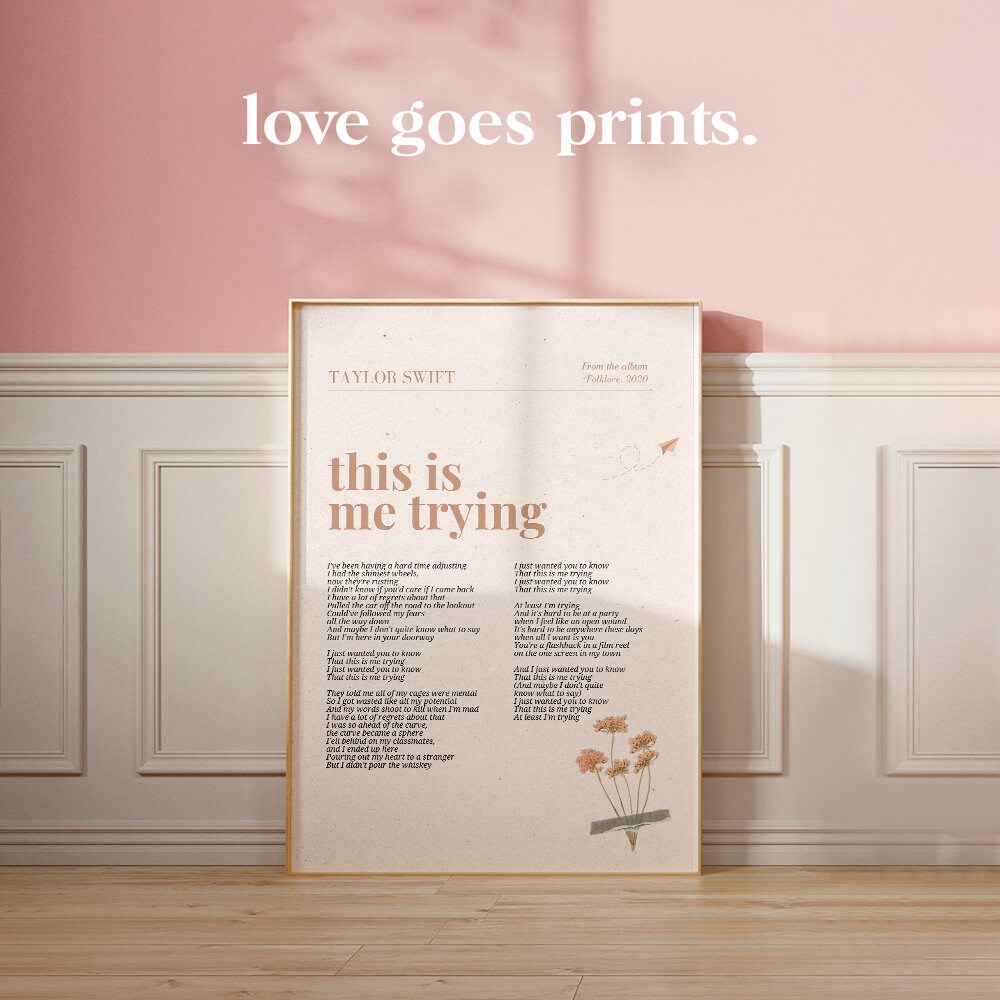 TAYLOR SWIFT Poster This is Me Trying Lyrics Poster Taylor Swift Wall ...