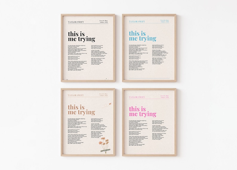 TAYLOR SWIFT Poster This is Me Trying Lyrics Poster Taylor Swift Wall ...