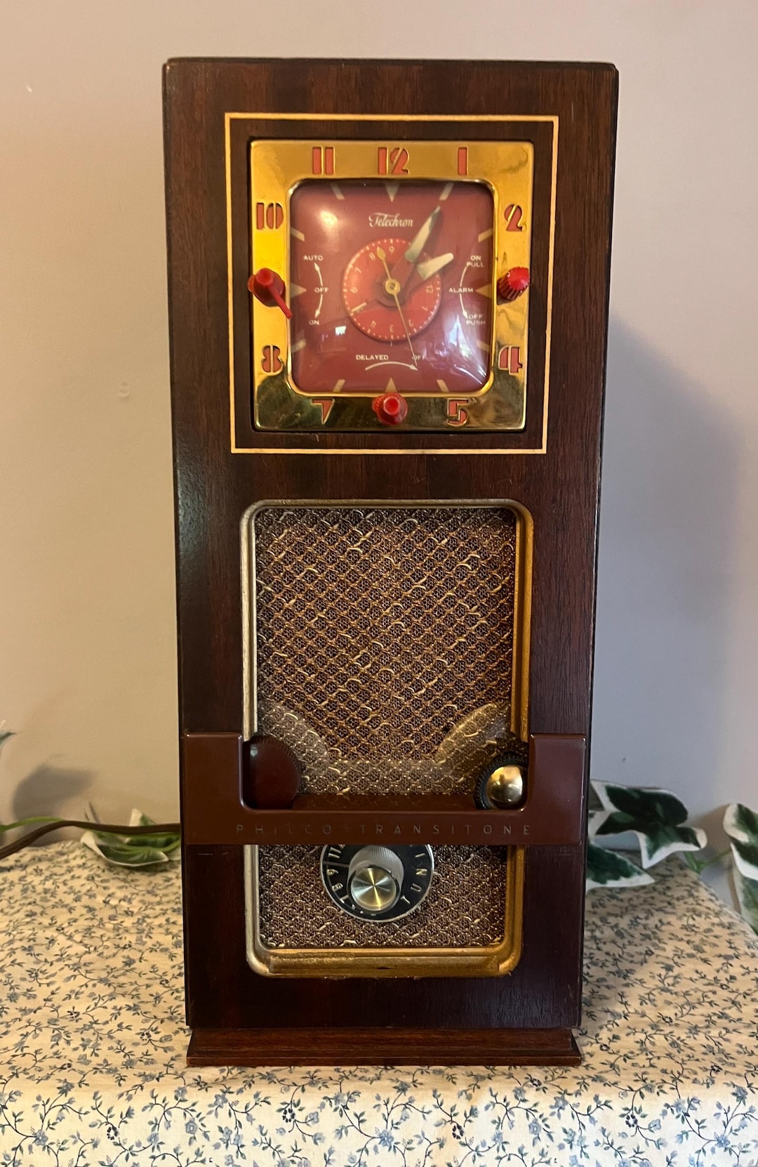 Vintage Wood & Gold Philco Transitone 53-706 Wood Telechron Alarm ...