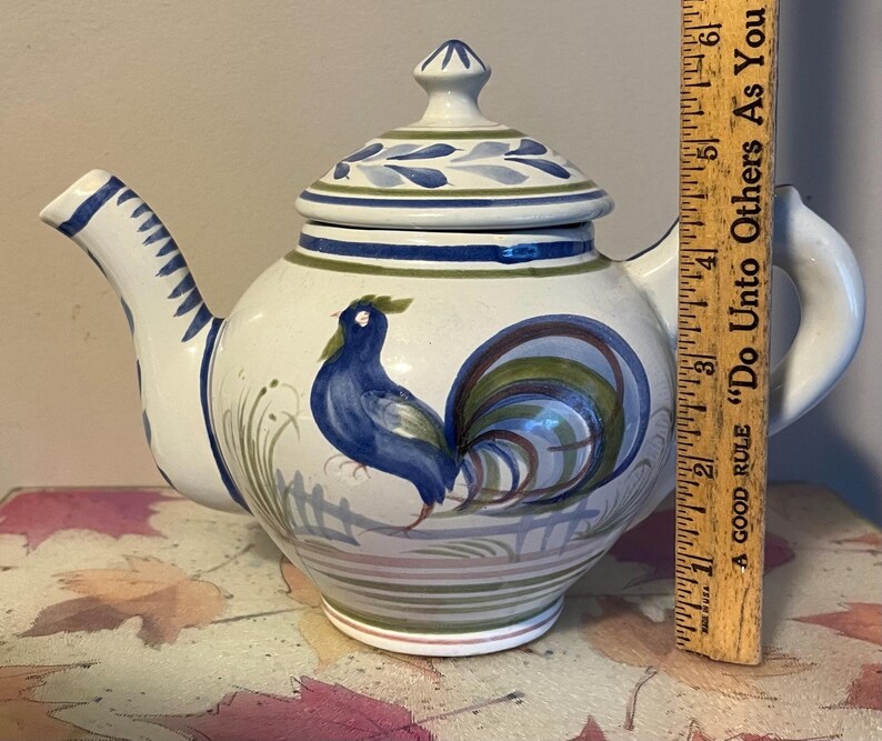 Vintage Henriot Quimper France Teapot Tea Kettle Rooster White Blue ...