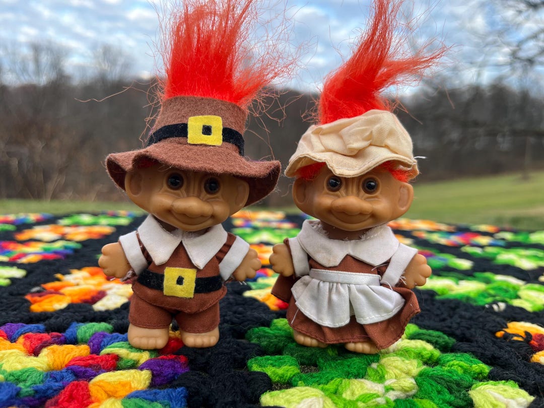 Holiday Troll Dolls 2 Thanksgiving Pilgrim Set Original Authenic ...