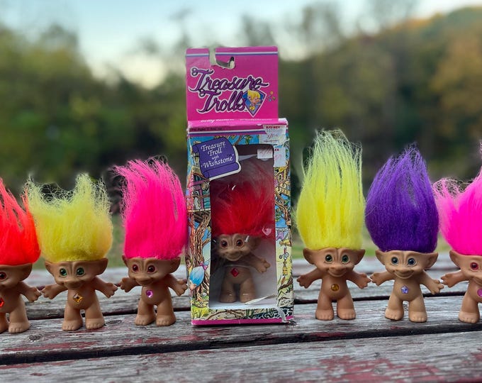 Vintage Treasure Troll Doll, Orange Hair, Blue Eyes, Purple Star Jewel ...