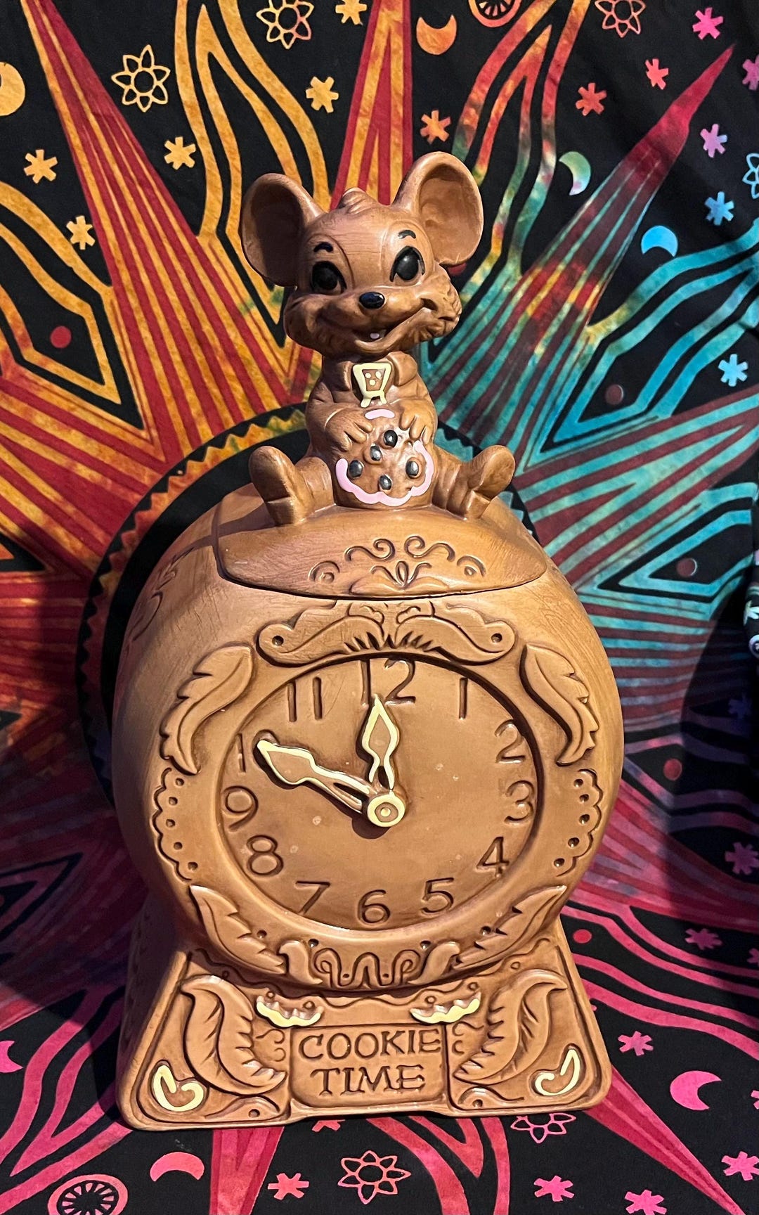 Vintage Cookie Time Cute Mouse Clock Twin Winton Ceramic Jar With Lid ...