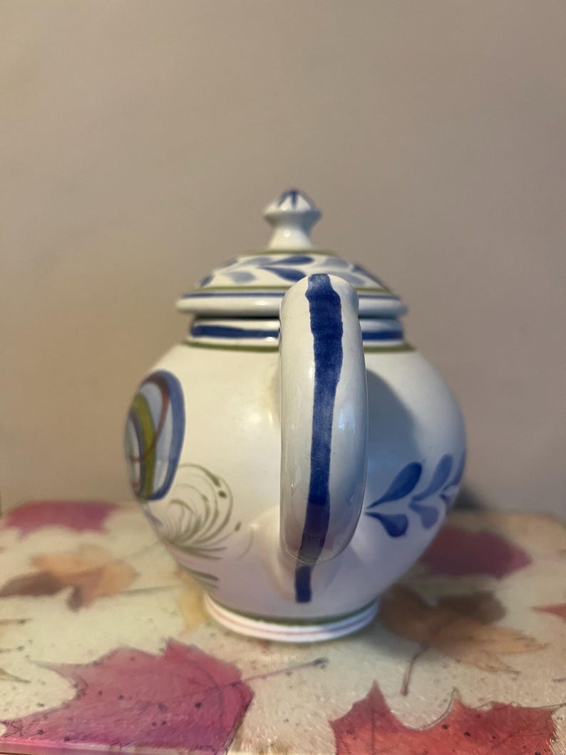 Vintage Henriot Quimper France Teapot Tea Kettle Rooster White Blue ...