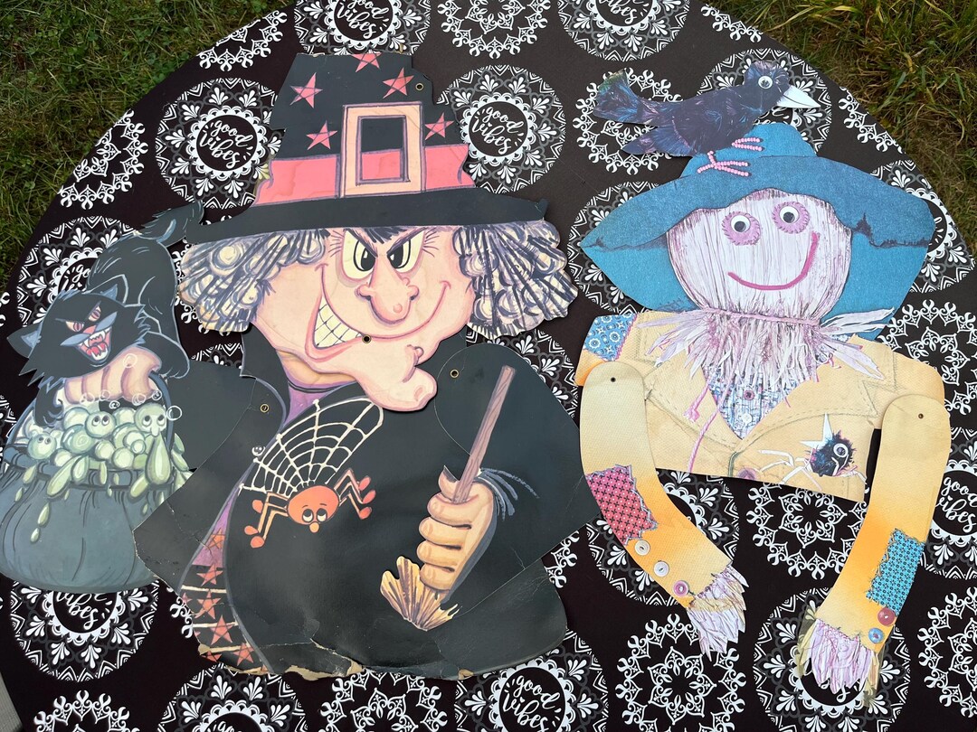 2 Vintage Authentic 70s/80s Large Jointed Die Cut Decorations Witch ...