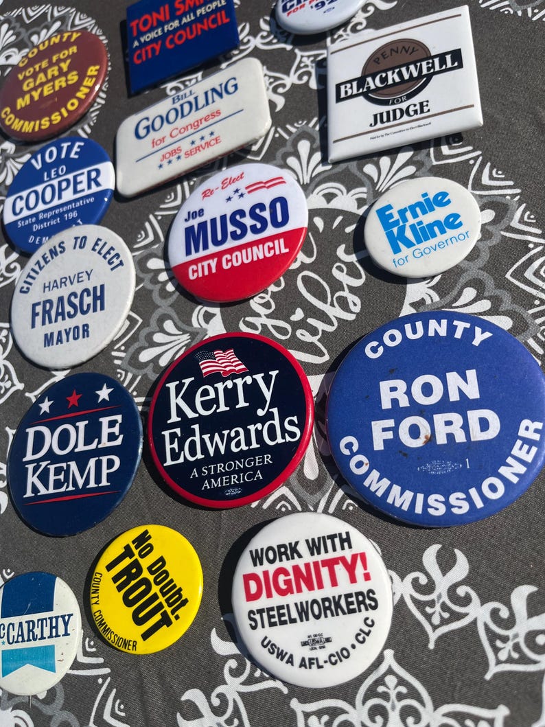 38 Vintage Political Campaign Pins Pin Bsck Buttons 60’s 70’s 80’s 90’s ...