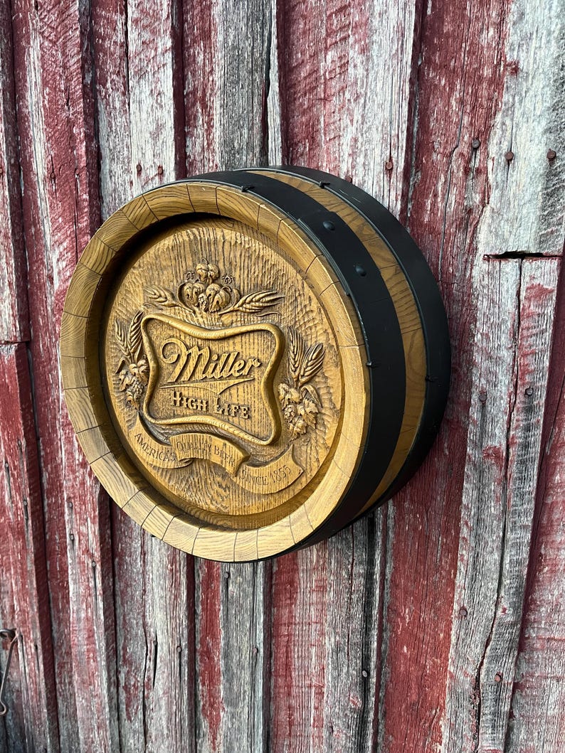 Miller High Life Beer Barrel Keg Top Bar Sign Vintage 1980’s Wood Tone ...