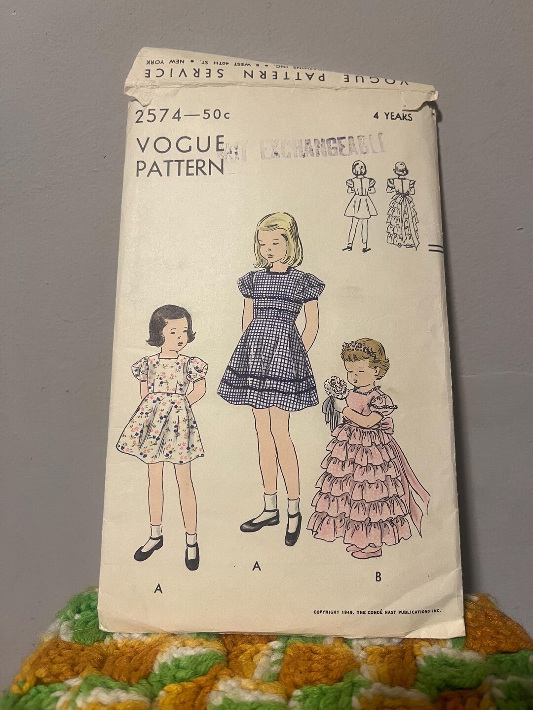 Vogue Children’s Dress Sewing Pattern #2574 Vintage 1949 Size 4 Pretty ...