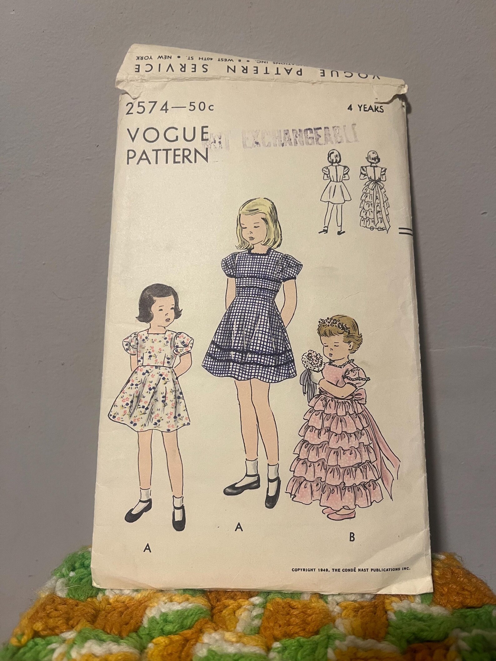 Vogue Children’s Dress Sewing Pattern #2574 Vintage 1949 Size 4 Pretty ...