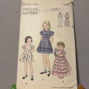 Vogue Children’s Dress Sewing Pattern #2574 Vintage 1949 Size 4 Pretty ...