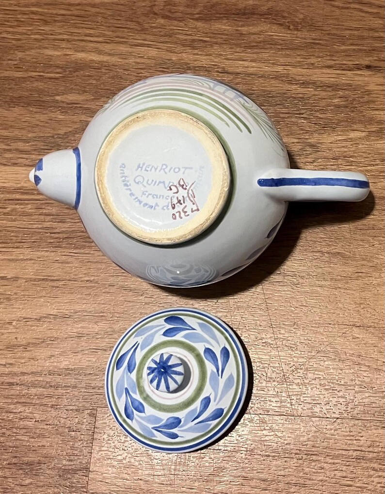 Vintage Henriot Quimper France Teapot Tea Kettle Rooster White Blue ...